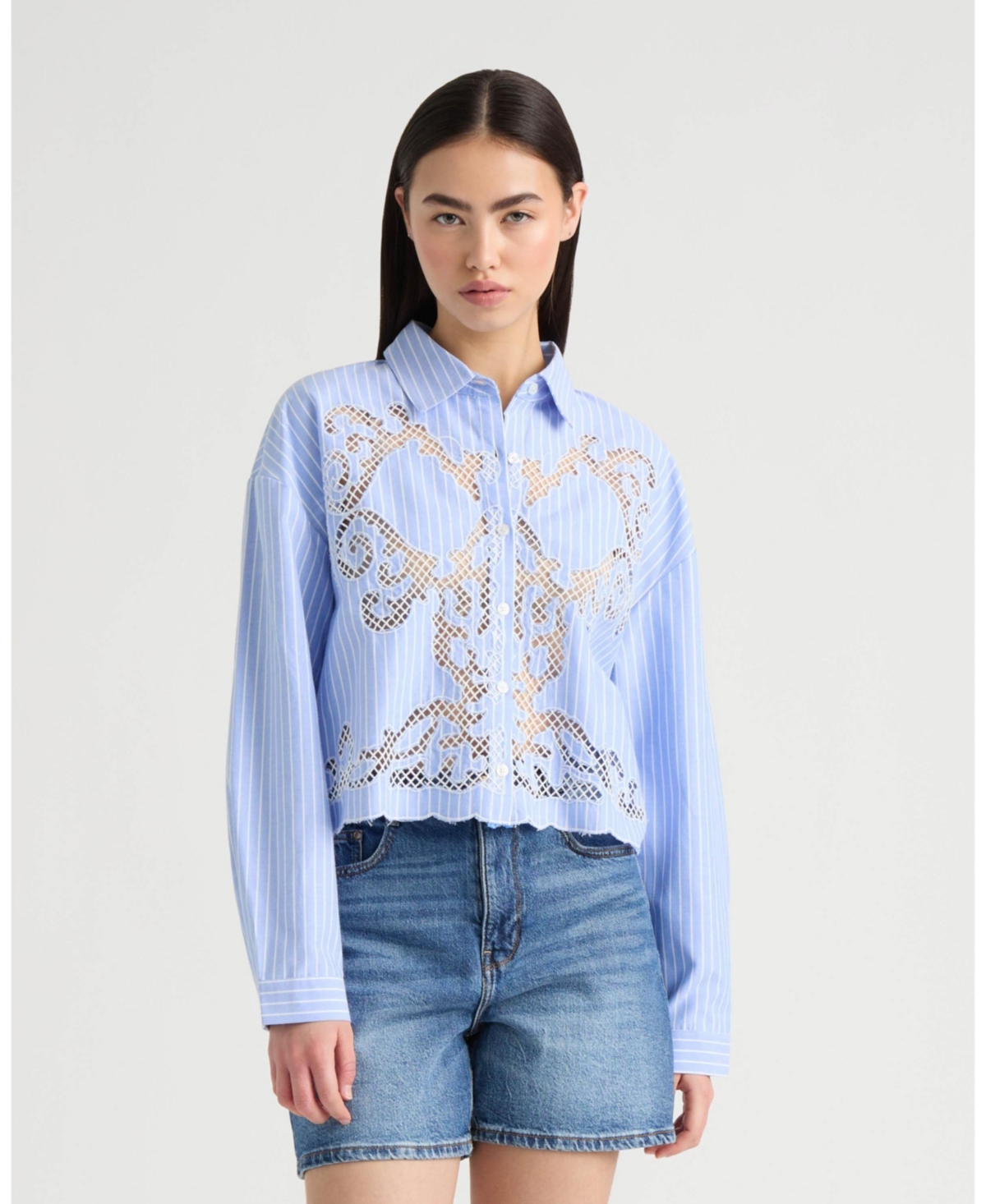 Click here for Nvlt Womens Embroidered Poplin Shirt - Blue/white... prices