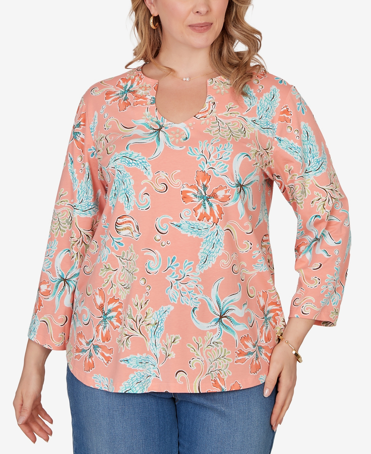 Click here for Ruby Rd. Plus Size Embellished Oceania Floral Knit... prices