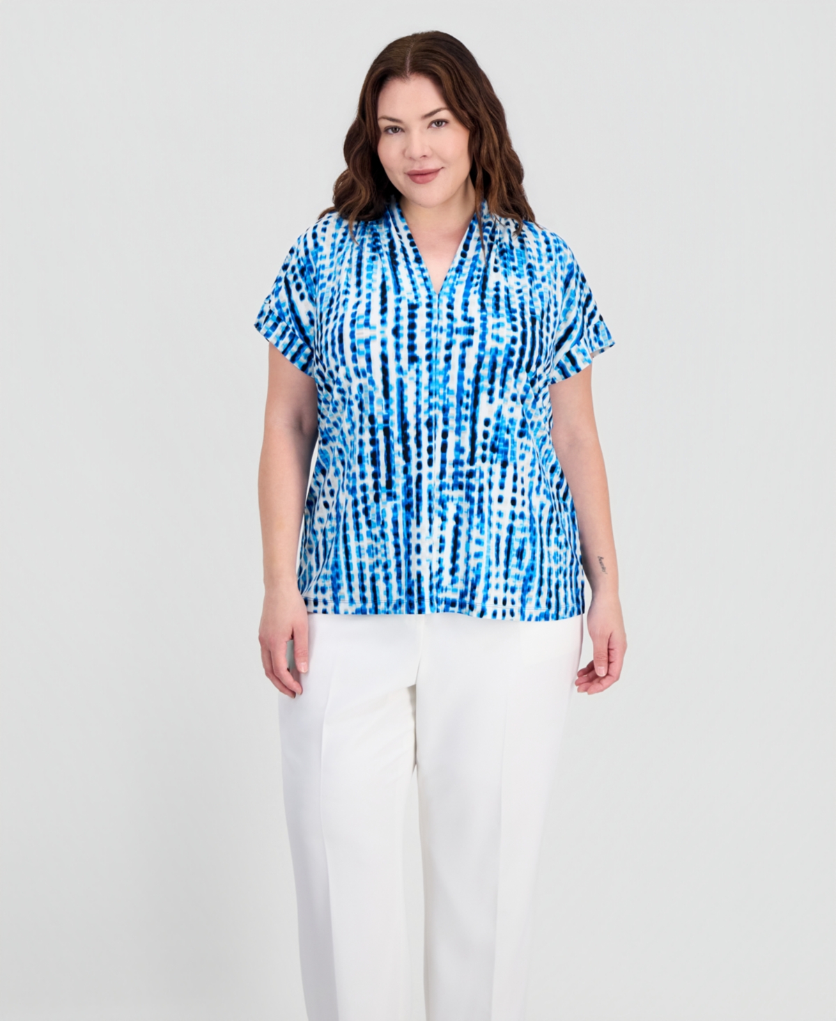 Click here for Kasper Plus Size Printed V-Neck Short-Sleeve Blous... prices