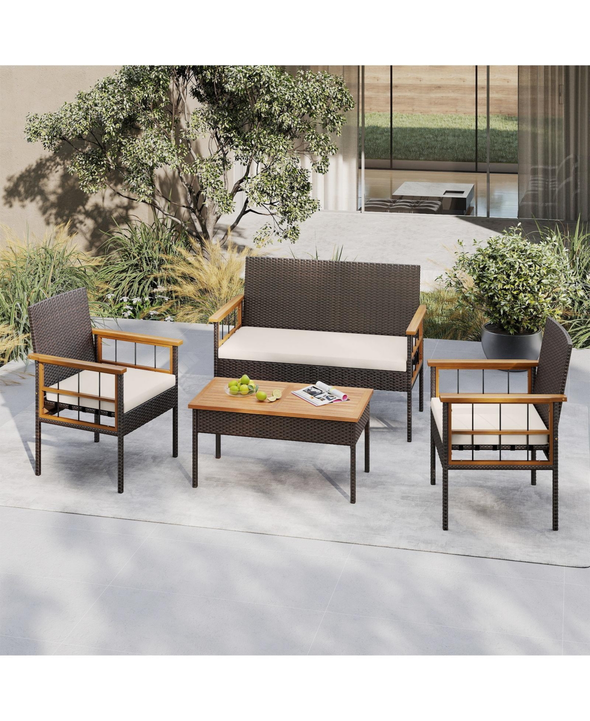 Click here for Gymax Set of 4 Wicker Furniture Set w/Acacia Wood... prices