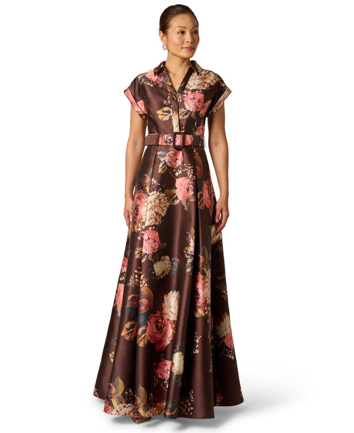 Click here for Adrianna Papell Womens Floral Print Long Gown - Br... prices