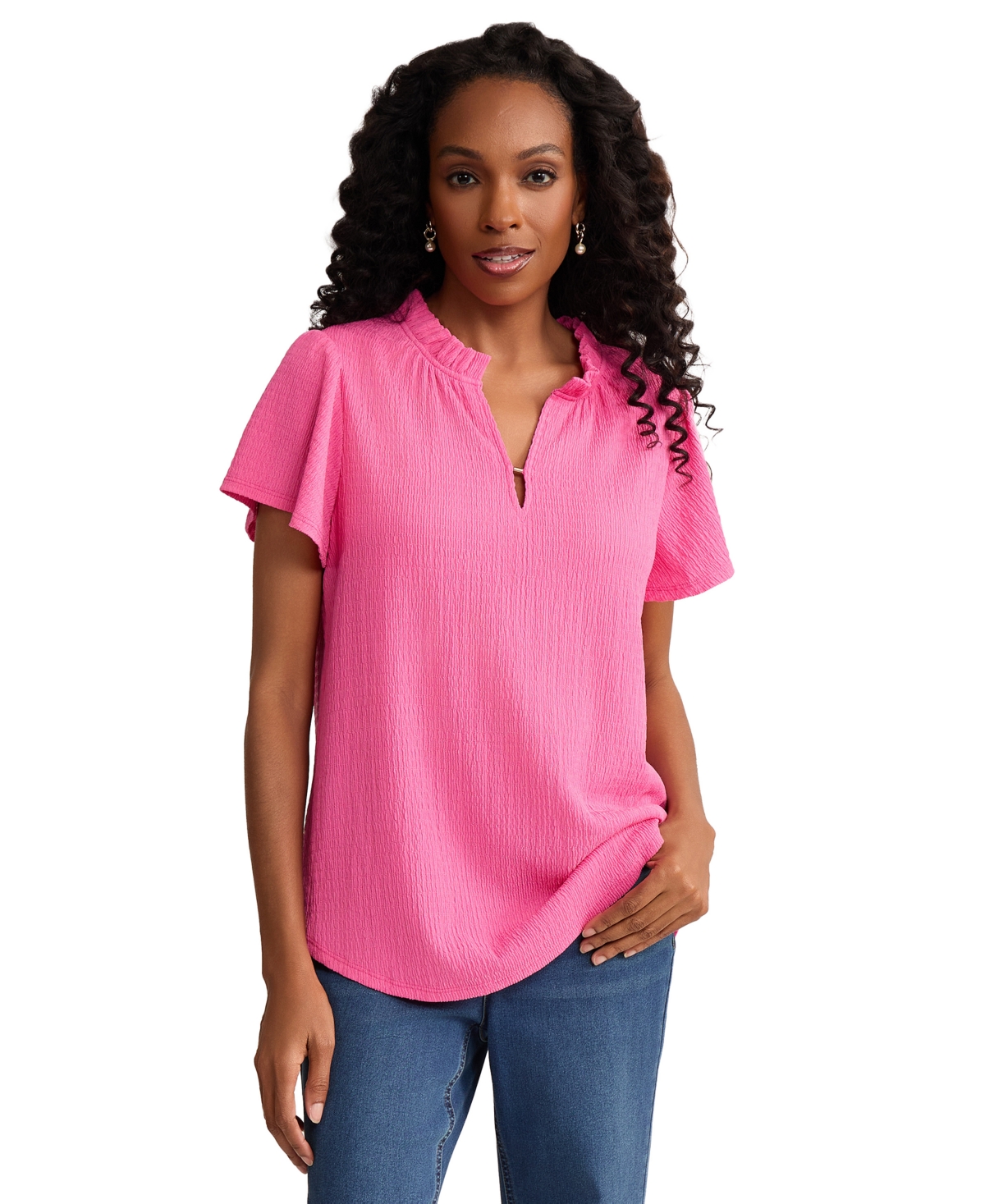 Click here for Jones New York Womens Flutter-Sleeve V-Neck Top -... prices