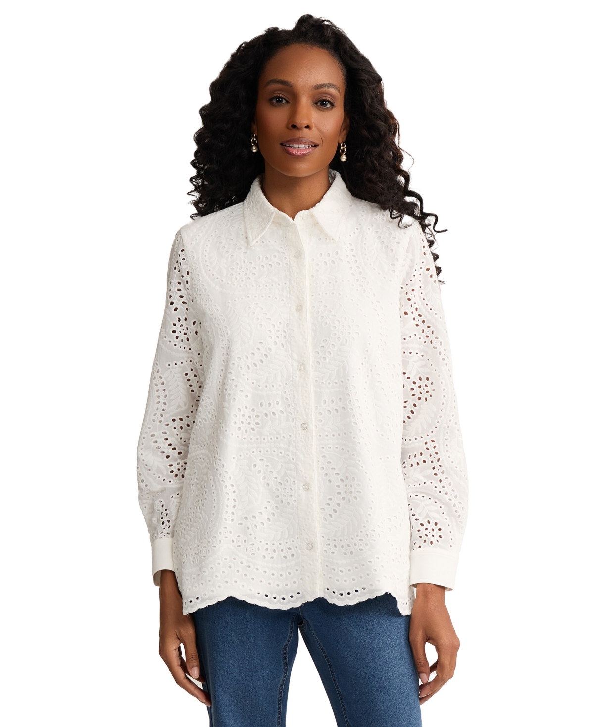 Click here for Jones New York Womens Button-Up Top - Natural Wh prices