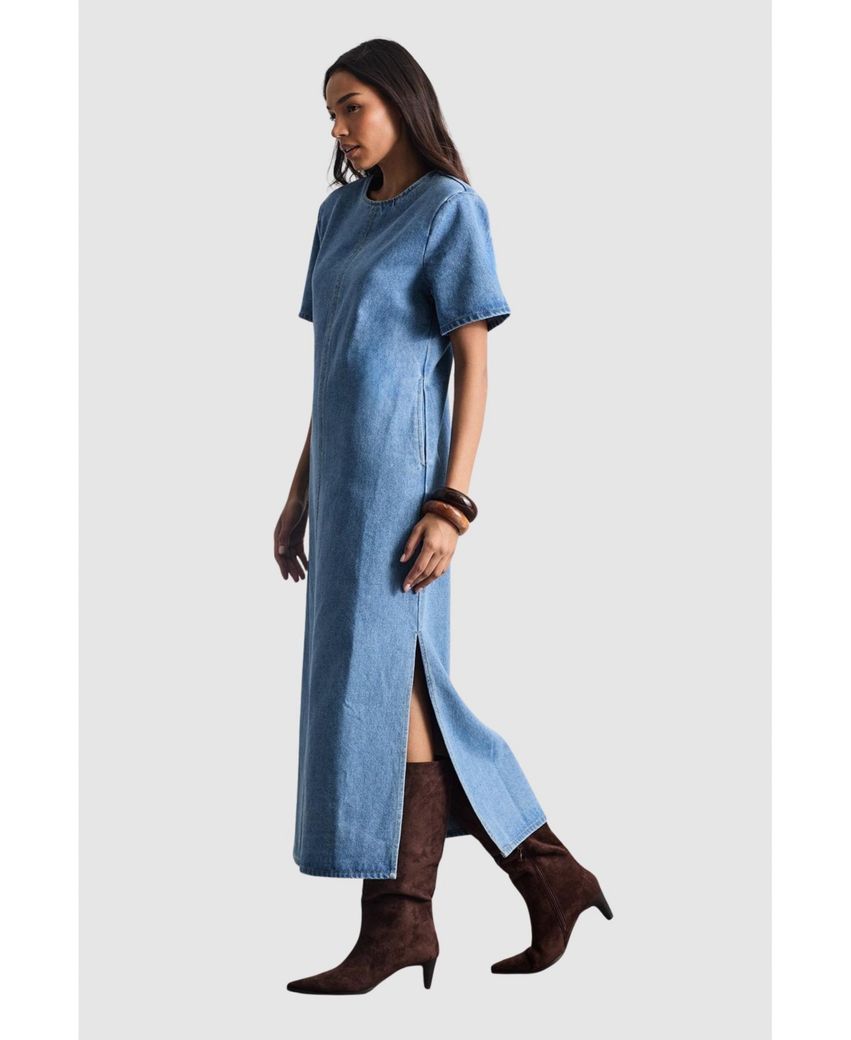 Click here for Warehouse Womens Denim Side Split Midi Dress - Mid... prices