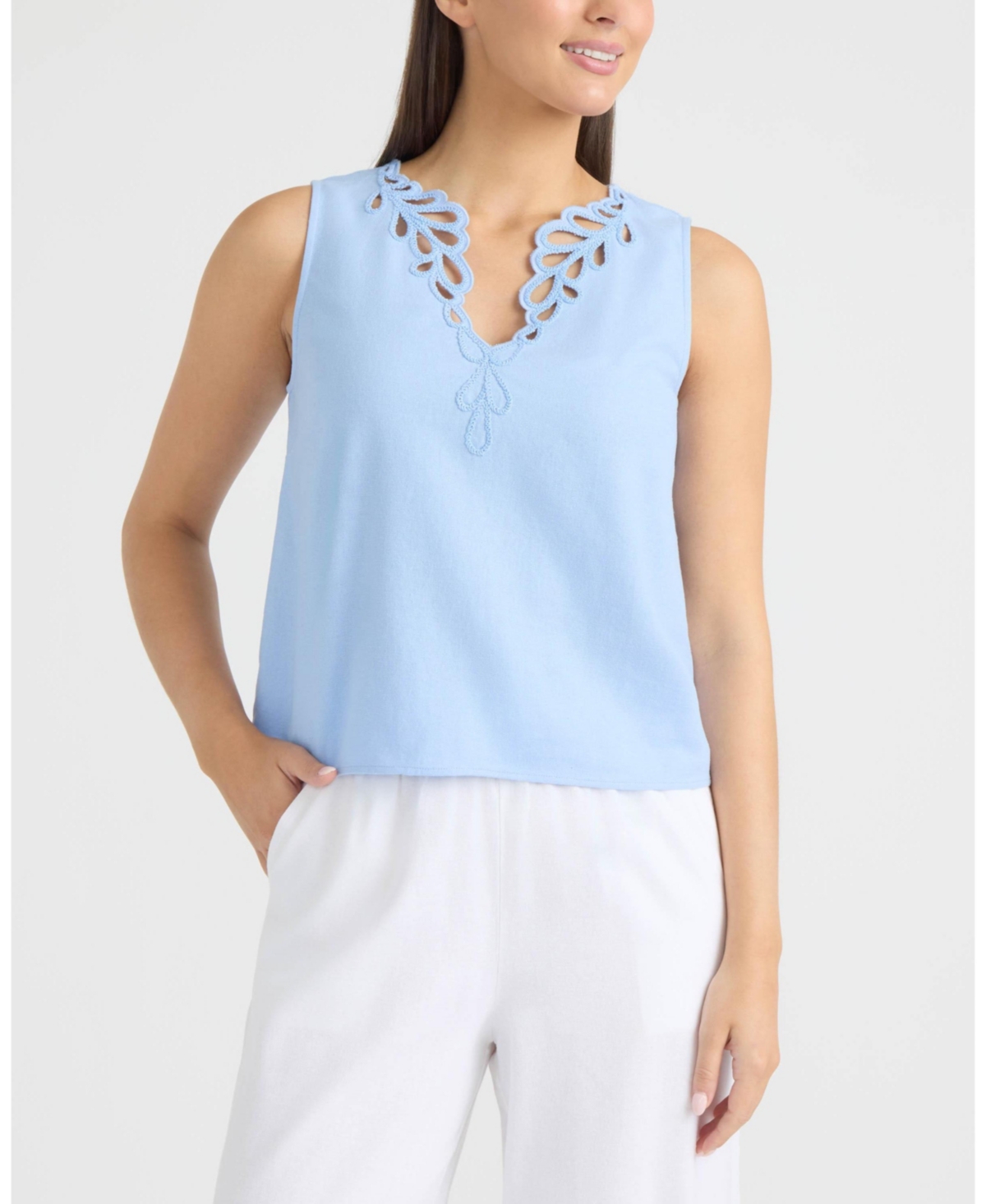 Click here for Ellen Tracy Womens Embroidered V-Neck Top - Hydran... prices