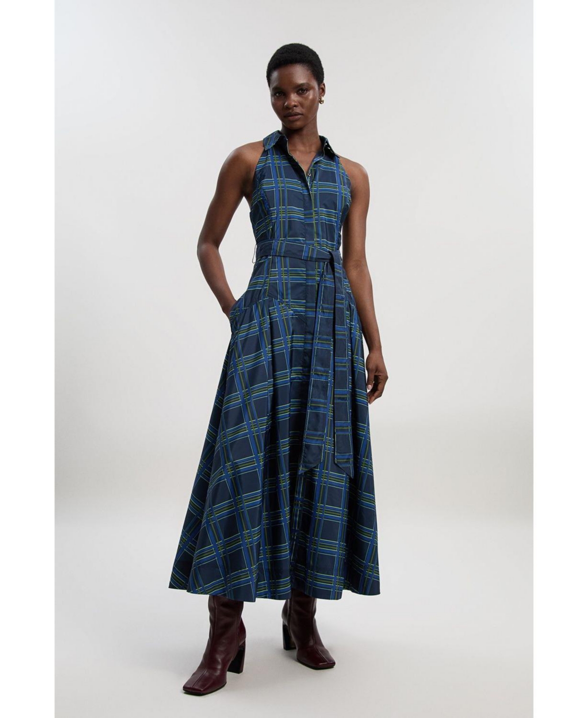 Click here for Karen Millen Womens Check Taffeta Belted Maxi Shir... prices