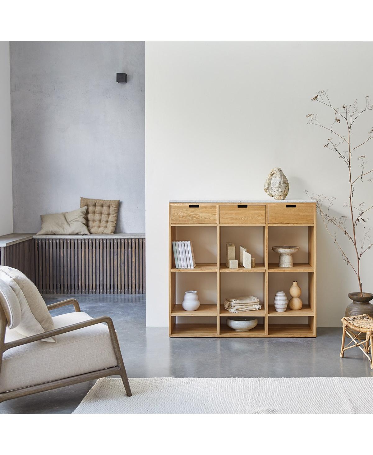 Click here for Tikamoon Miho low bookcase in solid oak and white... prices