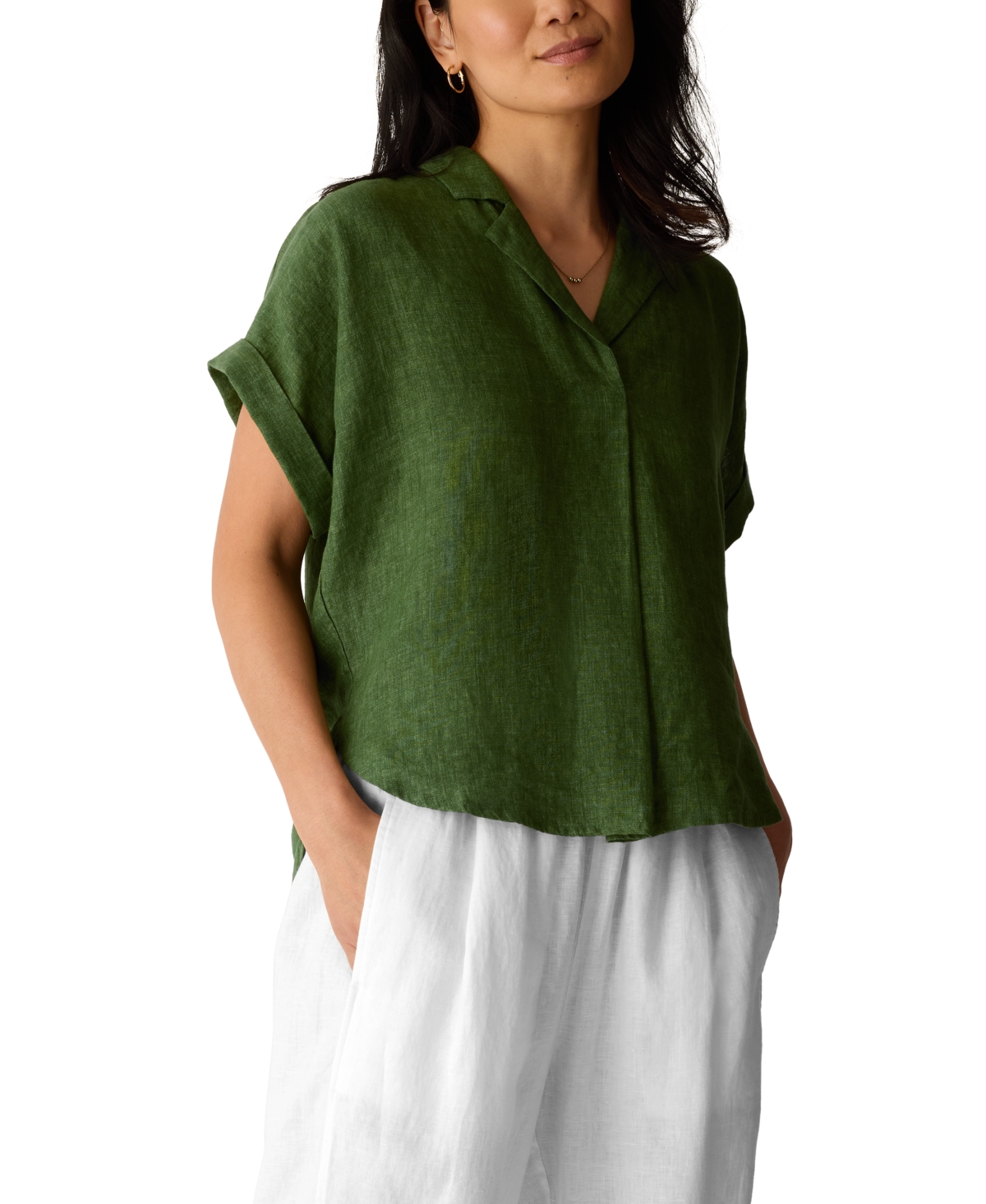 Click here for Eileen Fisher Womens Notch Collar Top - Field prices