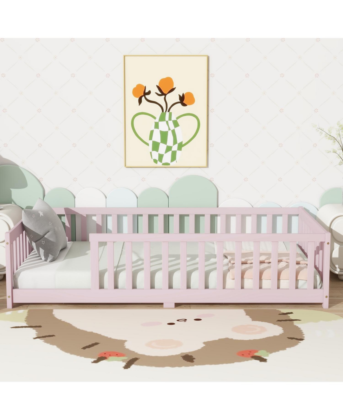 Click here for Streamdale Furniture Twin Floor Bed with Fence  Ru... prices