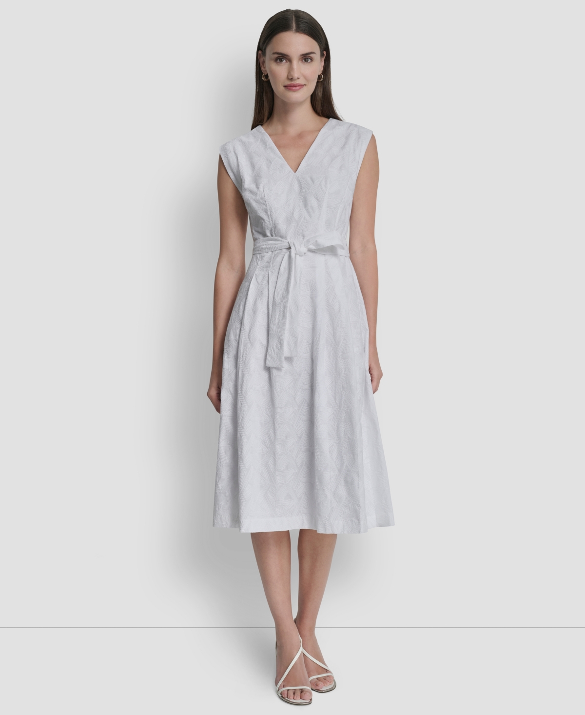 Click here for Dkny Petite Sleeveless V-Neck Midi Dress - White prices