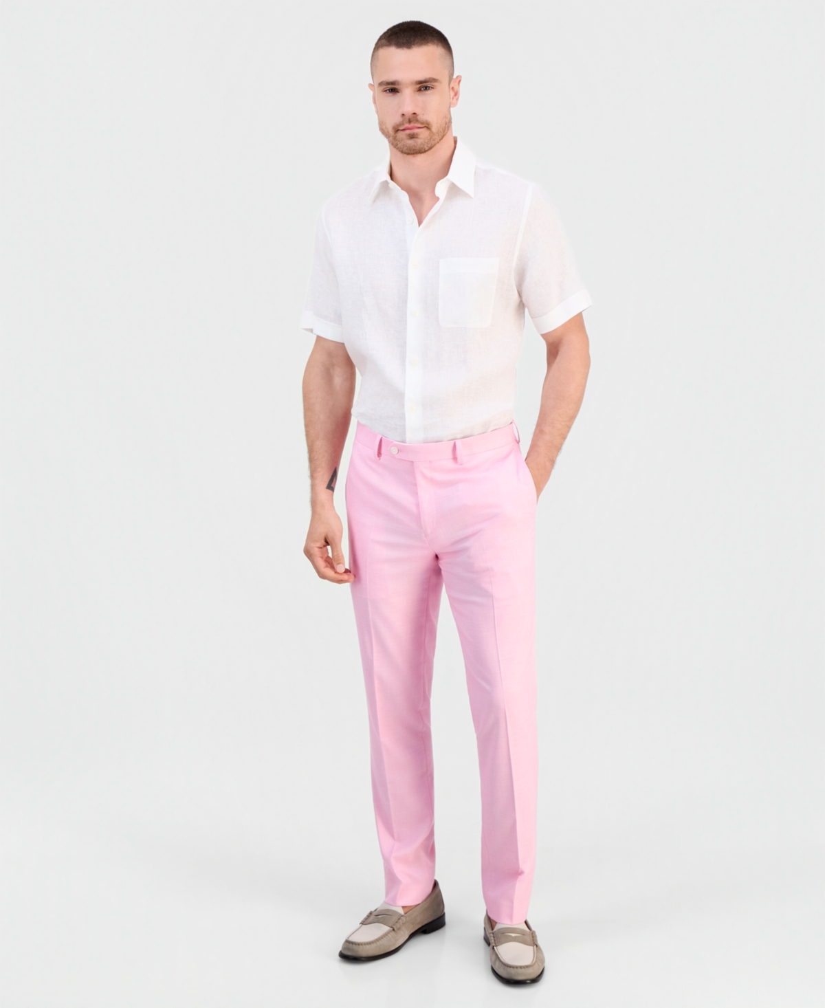 Click here for Mens Plaid Slim-Fit Dress Pants - Pink Weave prices