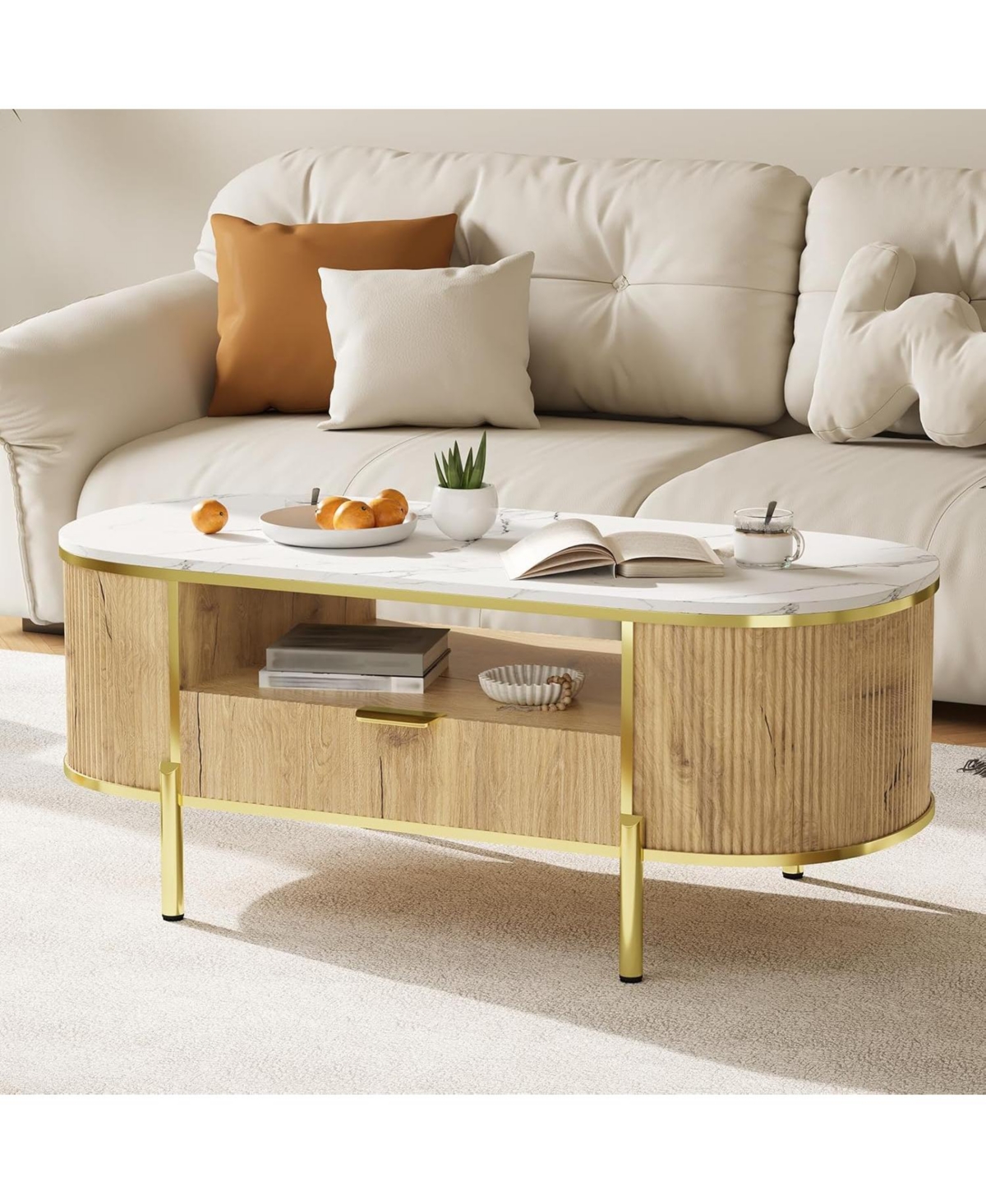 Click here for gaomon Oval Coffee Table with Fluted Design & Faux... prices