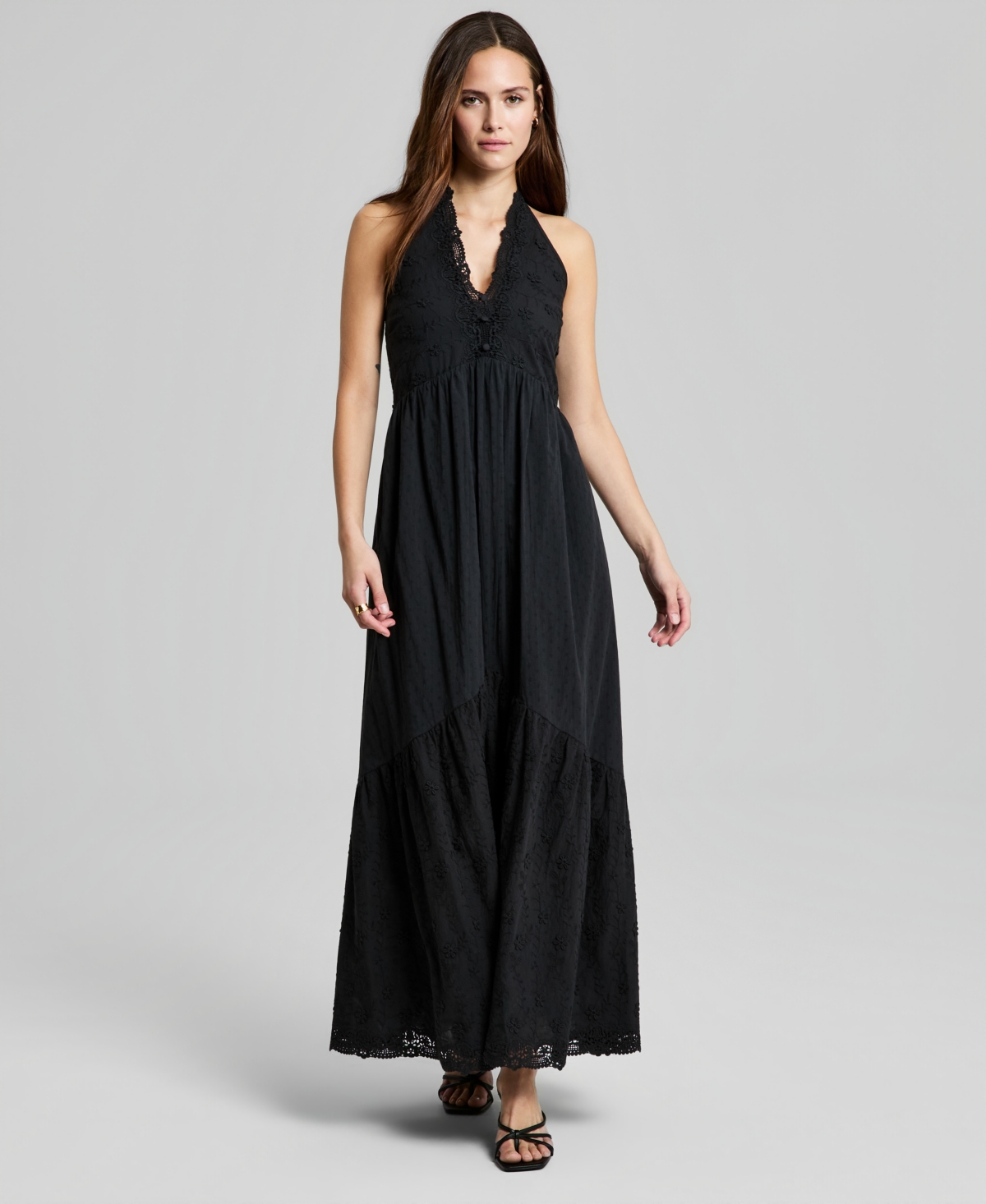 Click here for And Now This Womens Cotton Crochet-Trim Maxi Dress... prices
