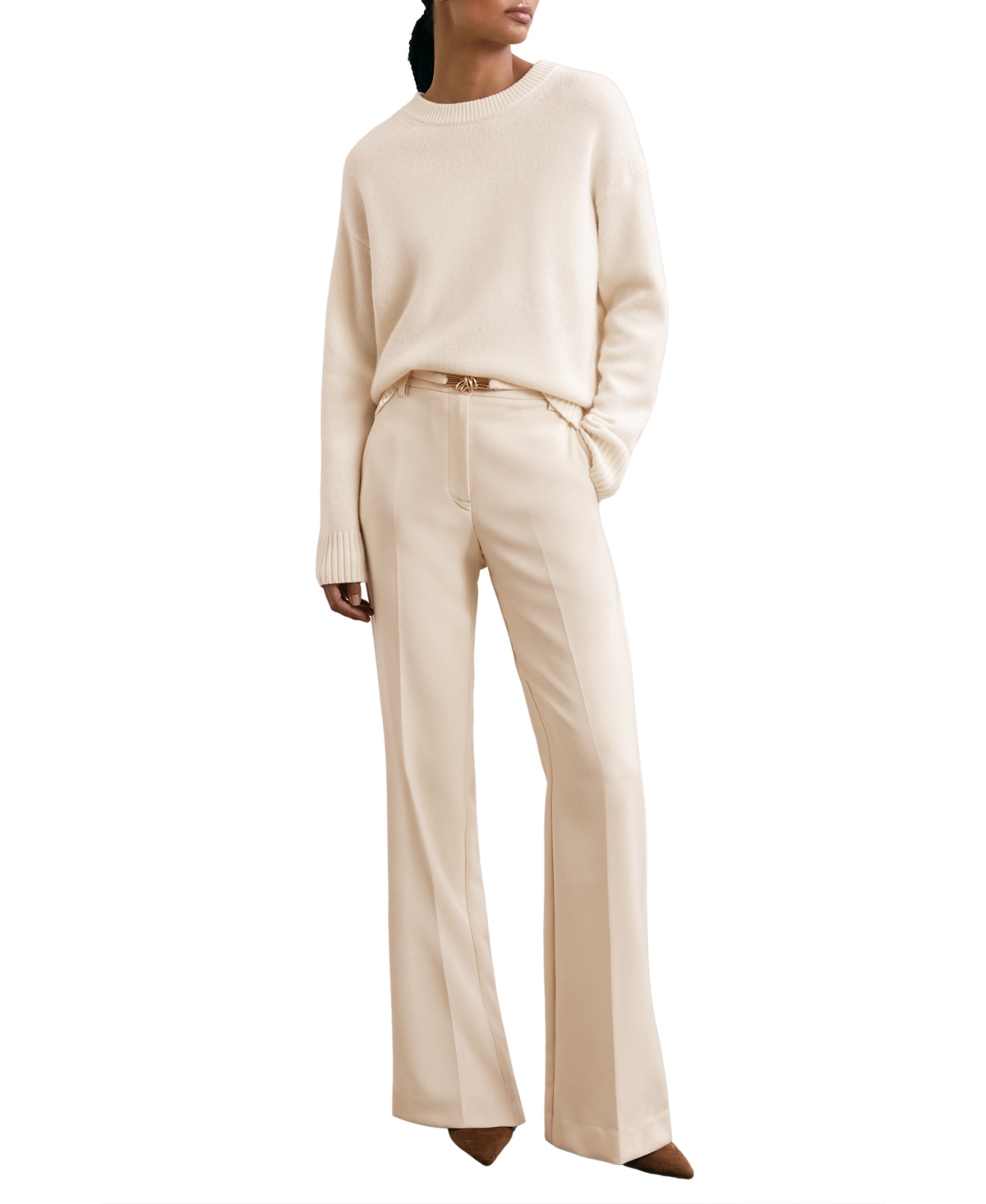 Click here for Reiss Womens Flared Knot-Hardware Belted Pants - C... prices