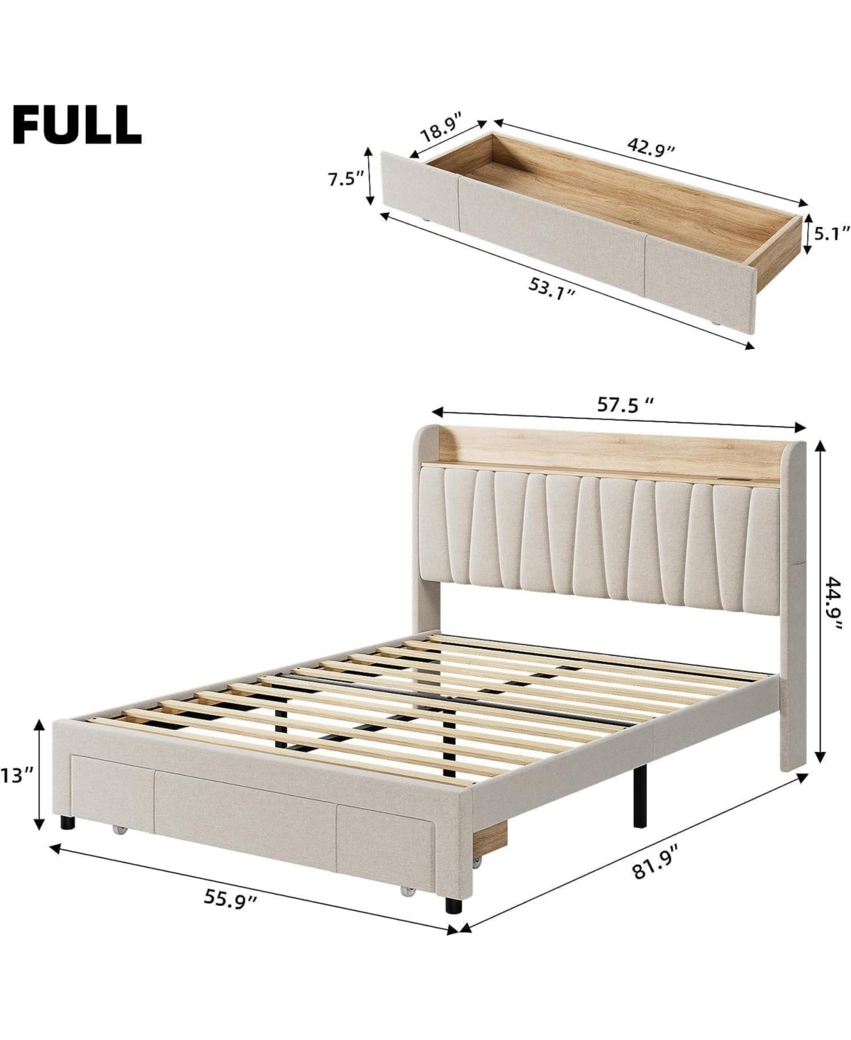 Click here for gaomon Full Bed Frame with Storage Drawer Upholste... prices