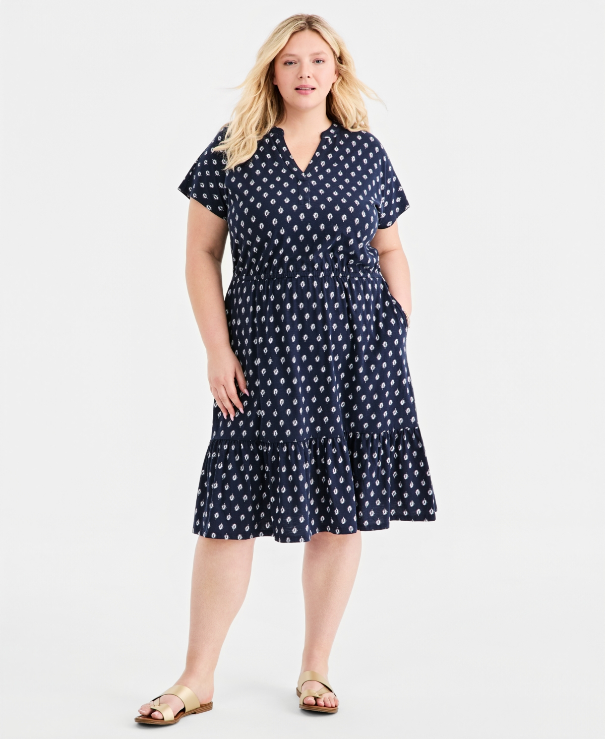 Click here for Style & Co Plus Size Split-Neck Printed Midi Dress... prices