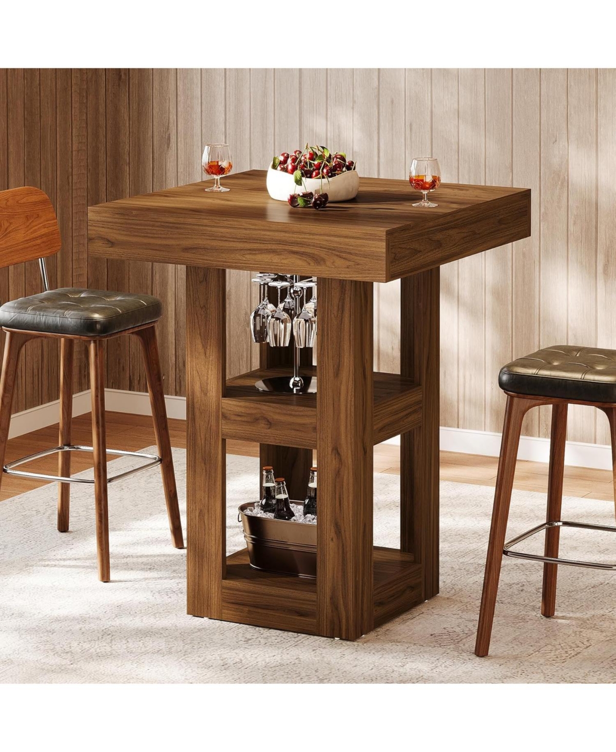 Click here for Tribesigns Square Bar Table  3-Tier Wooden Pub Tab... prices