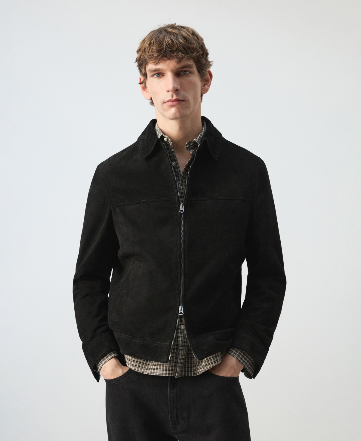 Click here for Mango Mens Suede Leather Zipper Jacket - Black prices