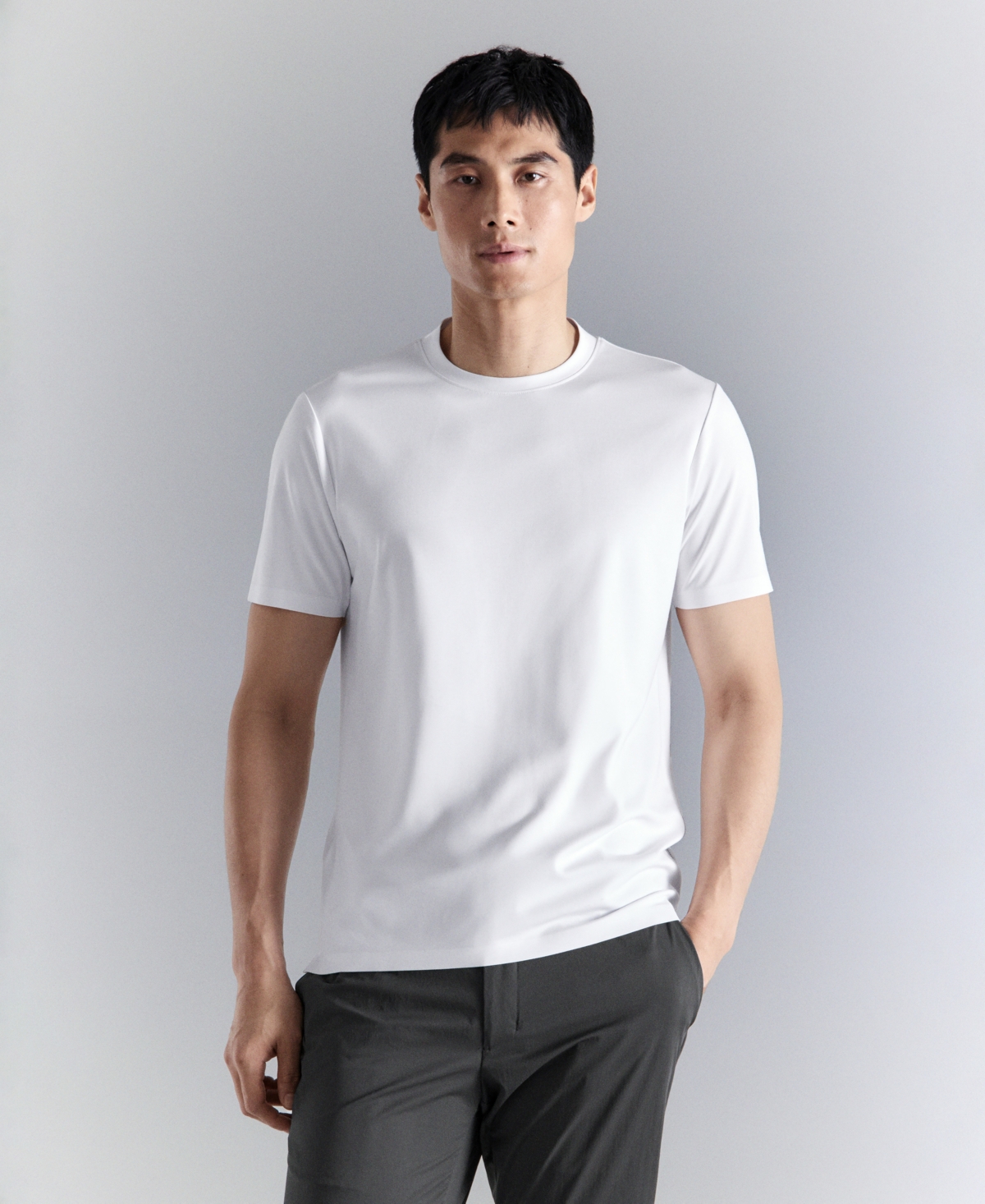 Click here for Mango Mens Slim-Fit Comfort Stretch T-Shirt - Whit... prices