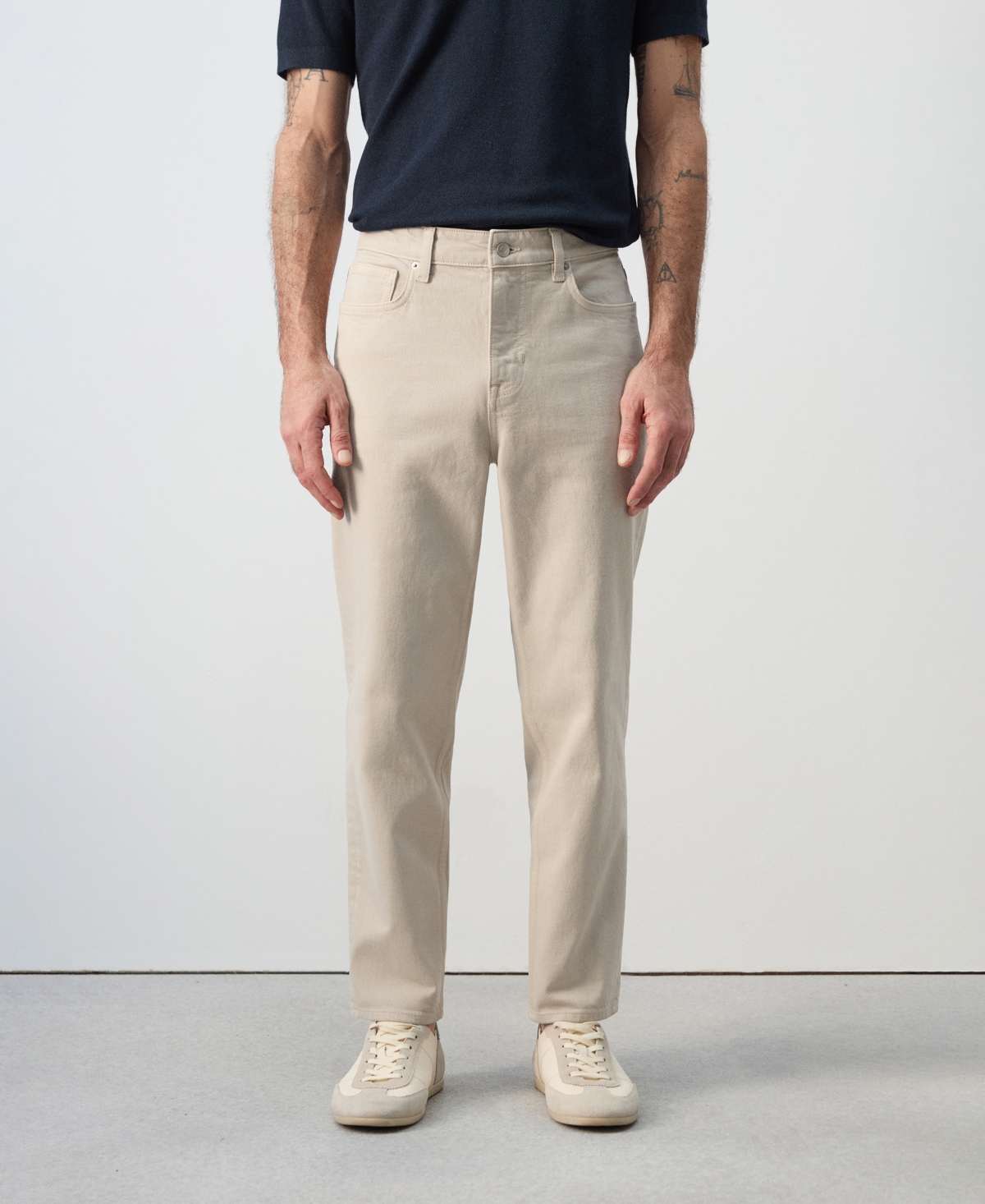 Click here for Mango Mens Ben Cropped Tapered-Fit Jeans - Sand prices