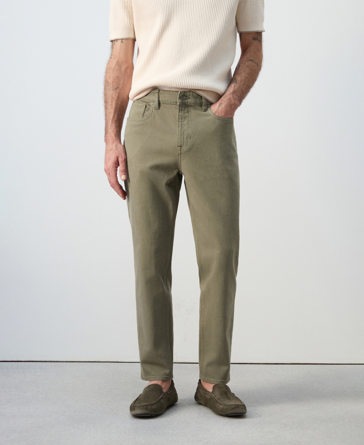 Click here for Mango Mens Ben Cropped Tapered-Fit Jeans - Khaki prices