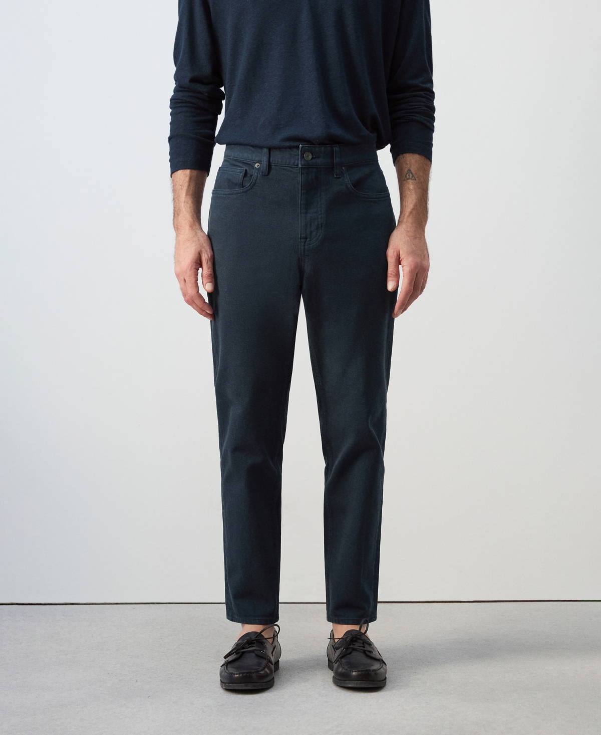 Click here for Mango Mens Ben Cropped Tapered-Fit Jeans - Navy prices