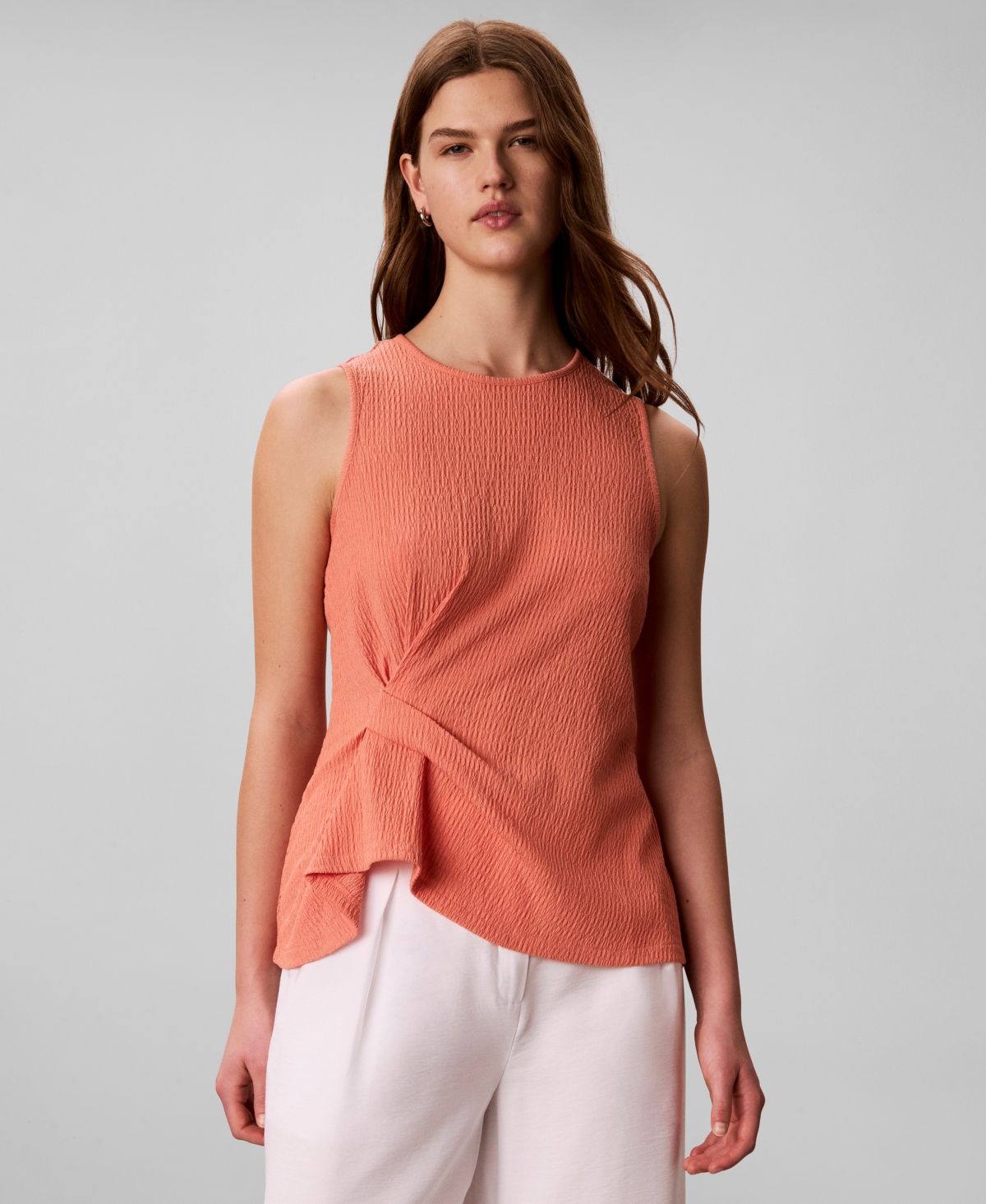 Click here for Calvin Klein Womens Textured Gathered Sleeveless T... prices