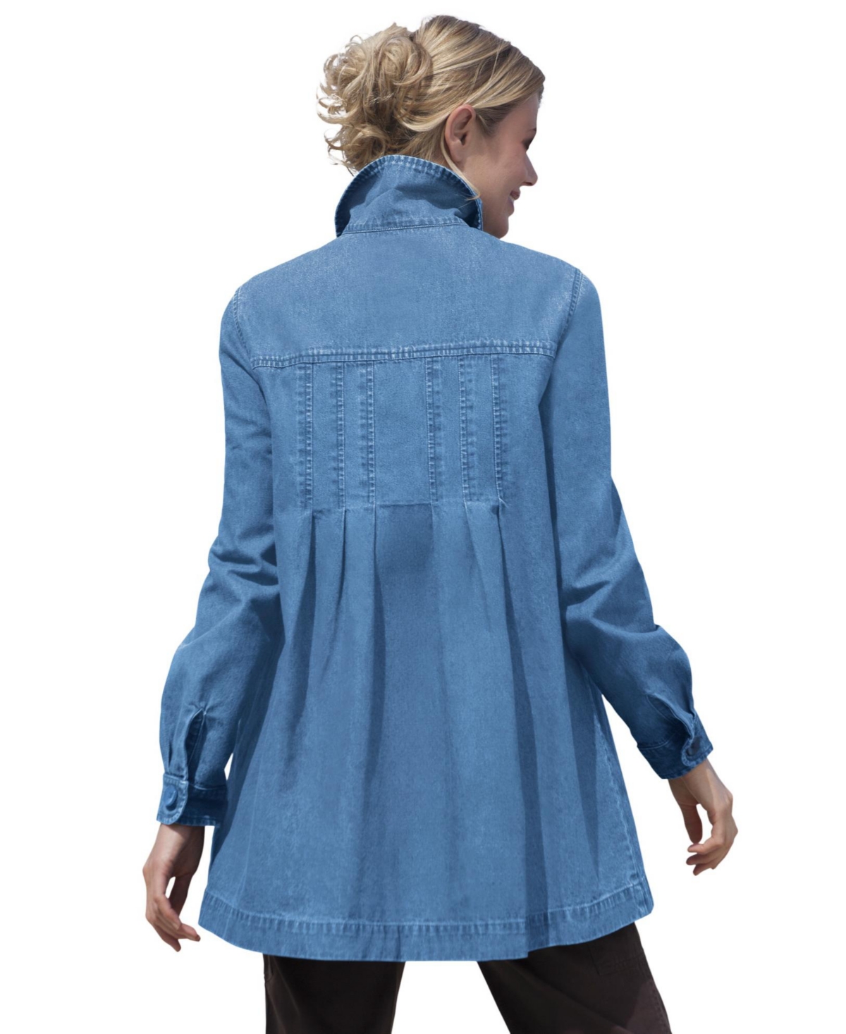 Click here for Woman Within Plus Size Within Pleat-Back Denim Jac... prices