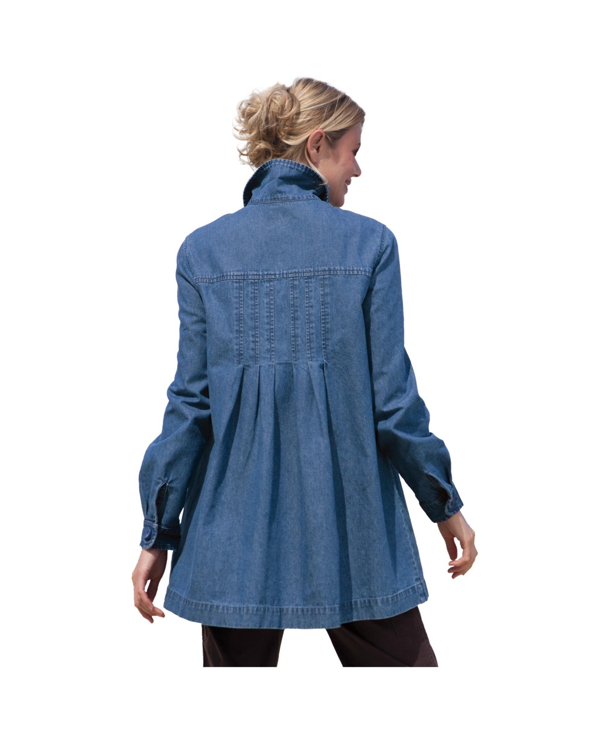 Click here for Woman Within Plus Size Within Pleat-Back Denim Jac... prices