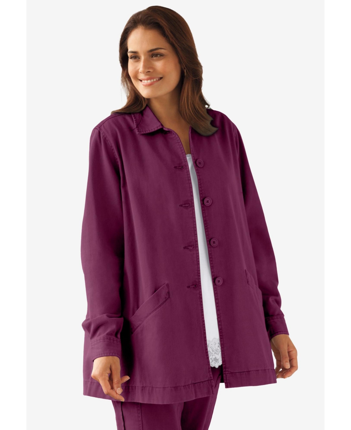 Click here for Woman Within Plus Size Within Pleat-Back Denim Jac... prices