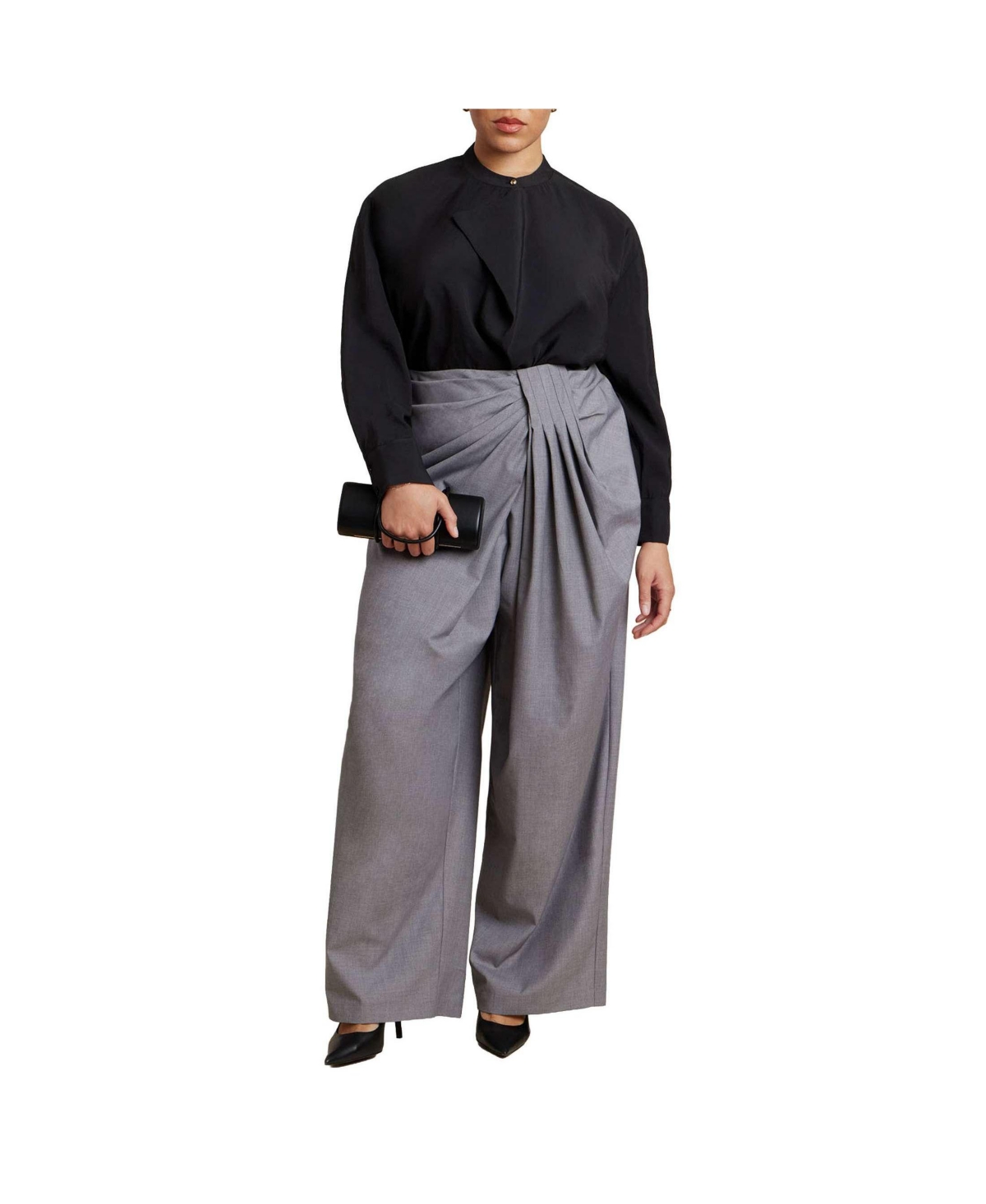 Click here for Eloquii Womens Draped Pleat Detail Trouser - Marle... prices