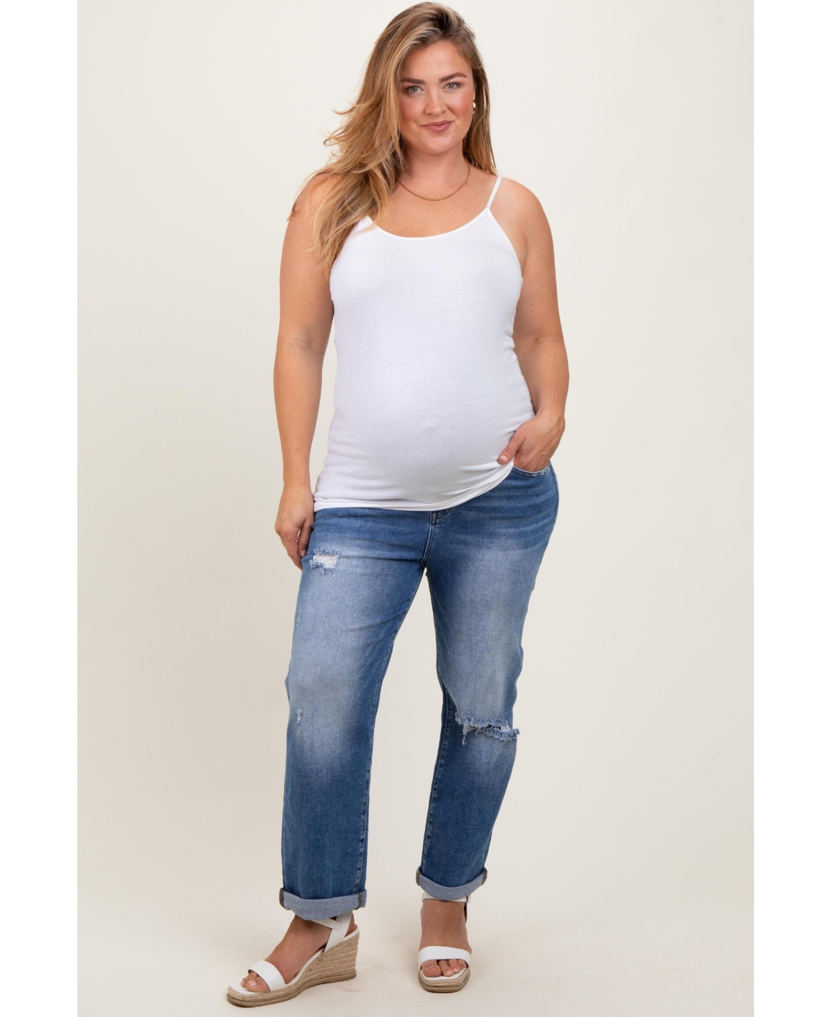 Click here for Pinkblush Plus Size Rolled Hem Distressed Straight... prices