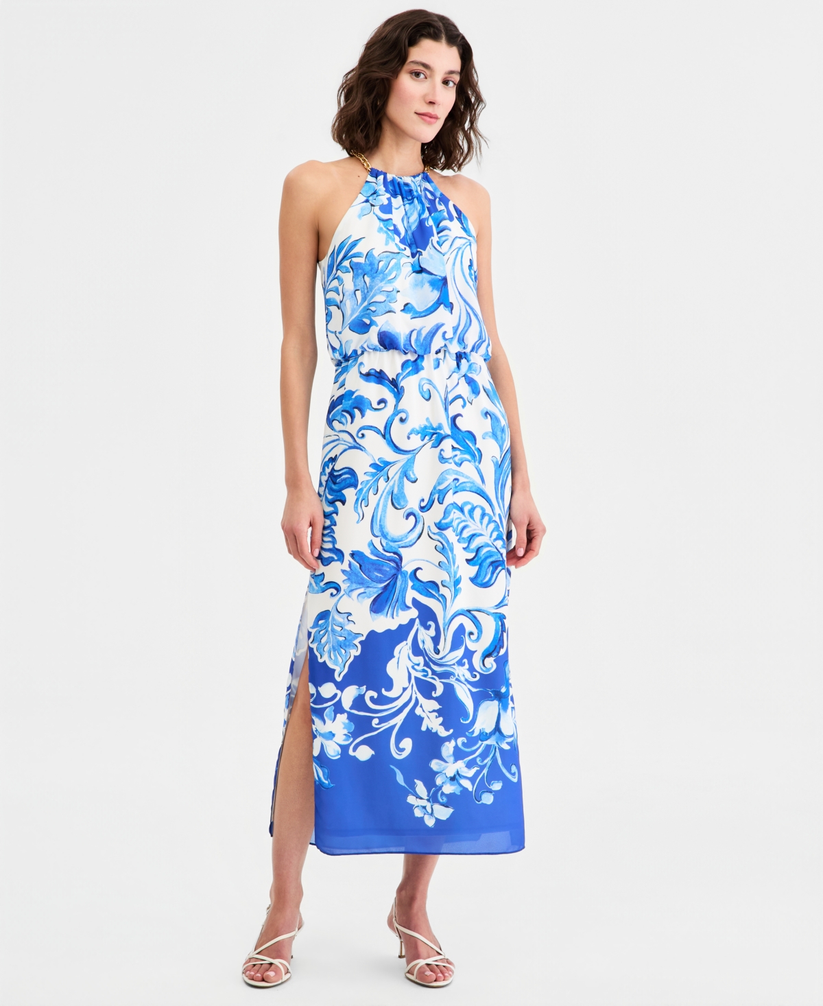 Click here for Adrianna Papell Womens Printed Halter Blouson Midi... prices
