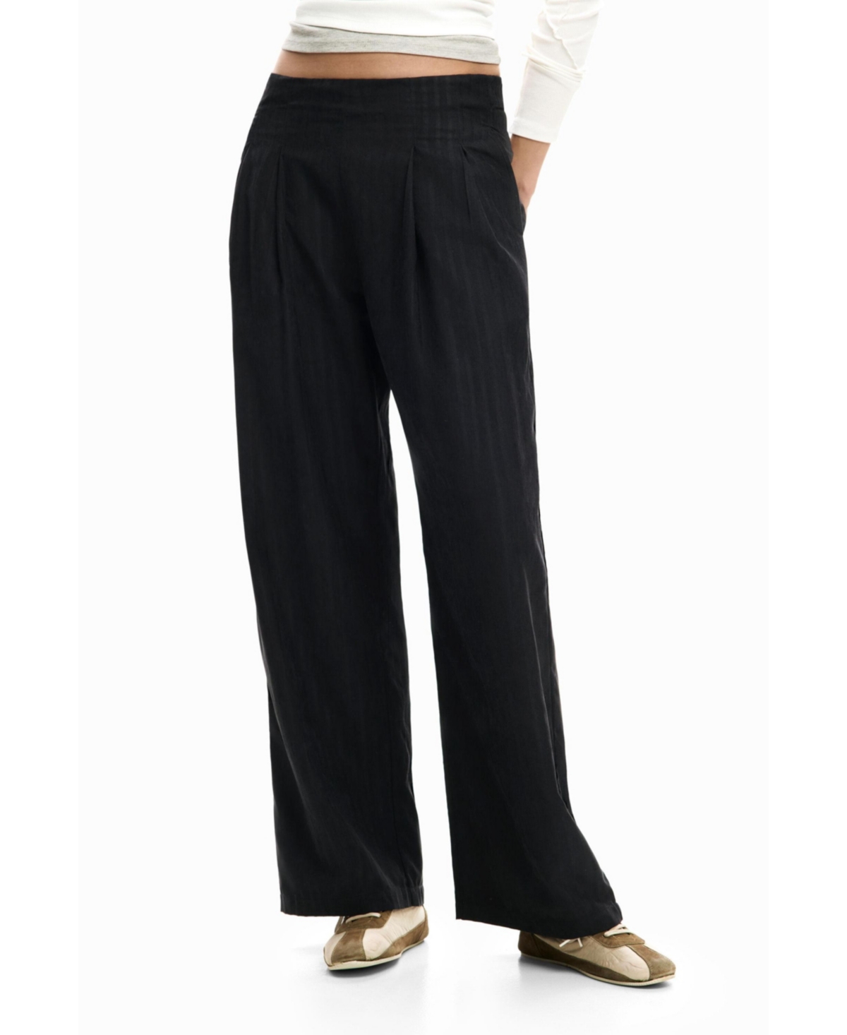 Click here for Desigual Womens Long pleated trousers - Black prices