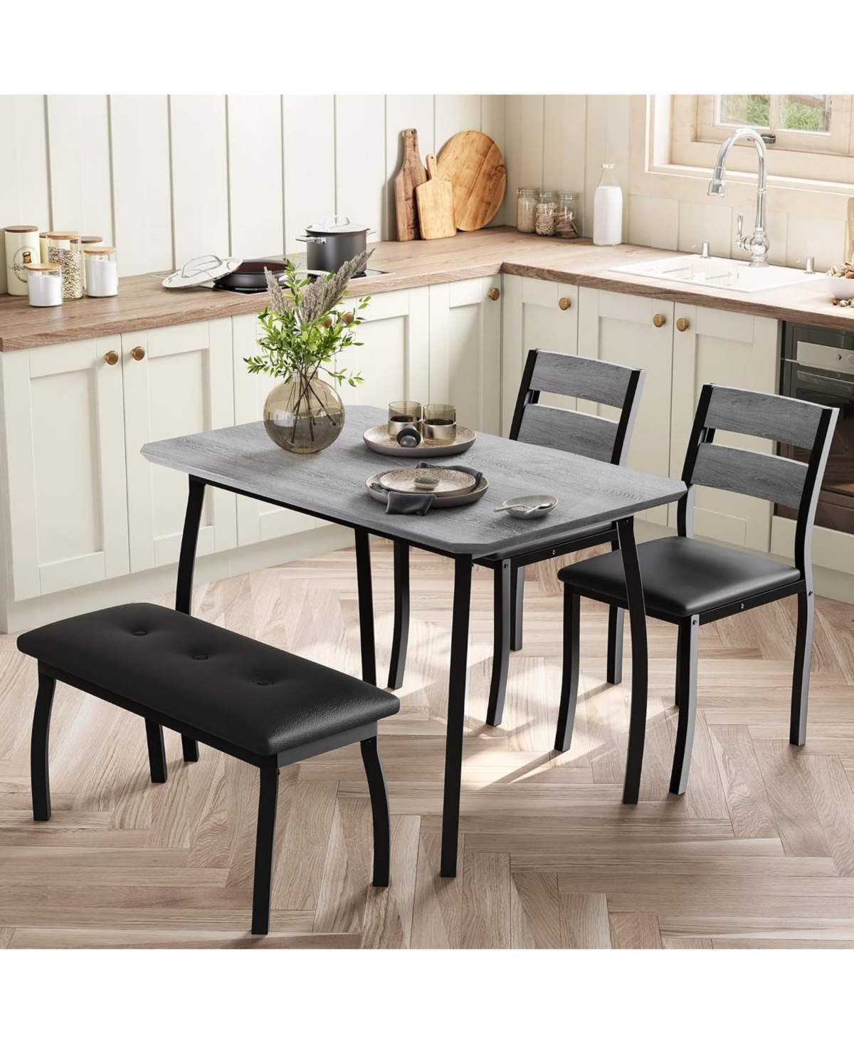 Click here for gaomon 4-Piece Wooden Dining Table Set with 2 Cush... prices