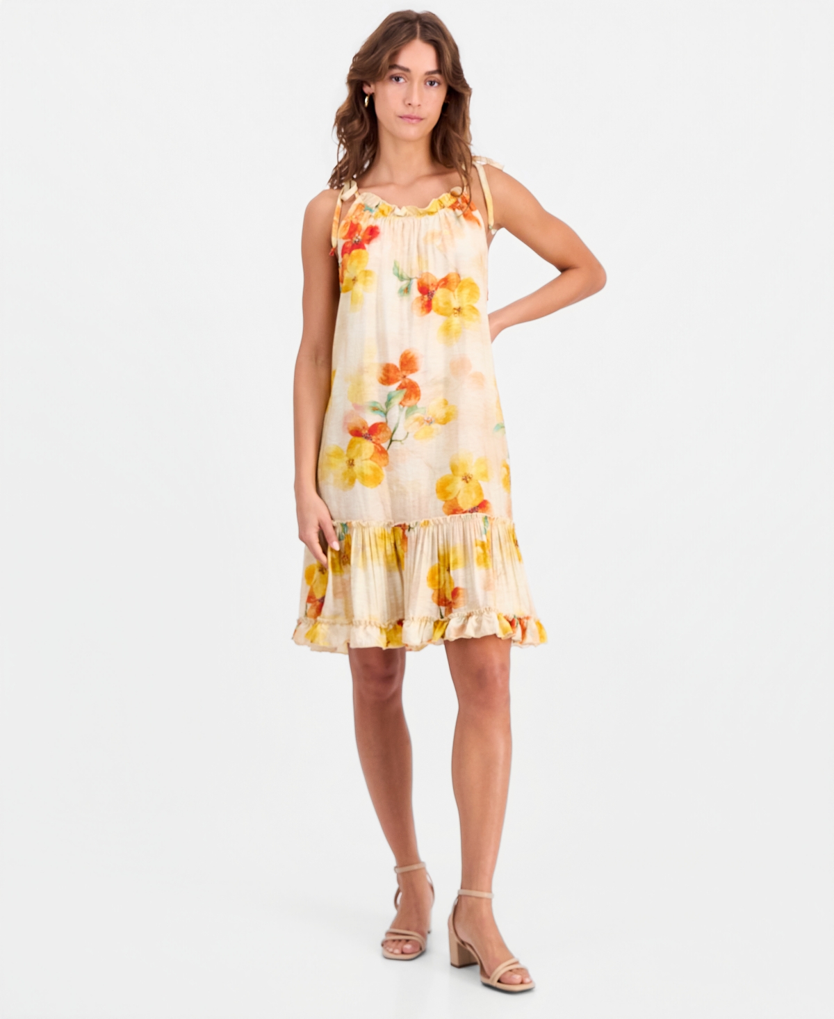 Click here for Robbie Bee Petite Tie-Shoulder Printed Trapeze Dre... prices