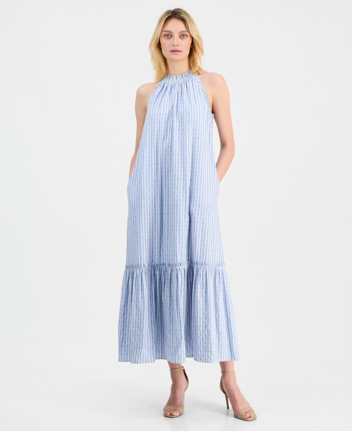 Click here for T Tahari Womens Halter Neck A-Line Maxi Dress - Wh... prices