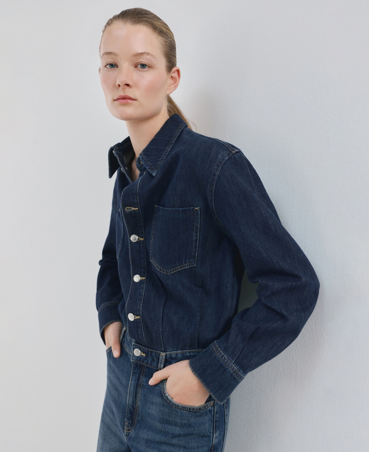 Click here for Mango Womens Buttons Denim Jumpsuit - Dark Blue prices