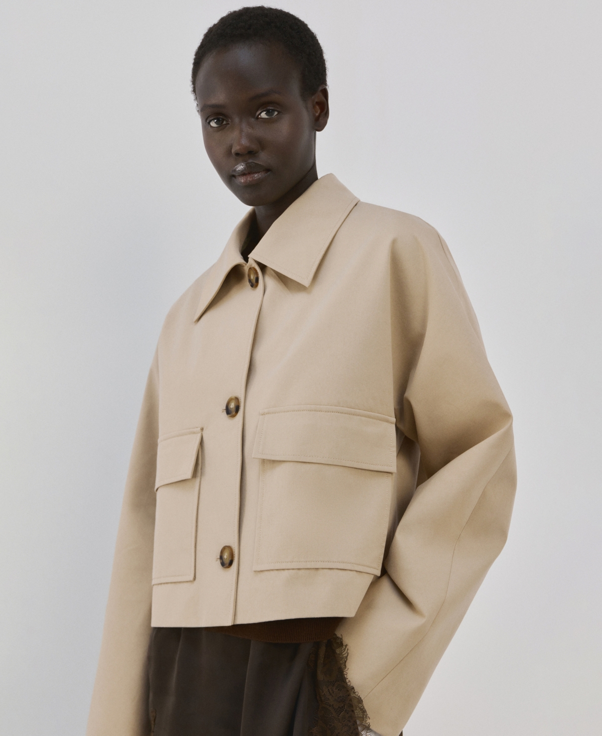 Click here for Mango Womens Pockets Cotton Jacket - Beige prices