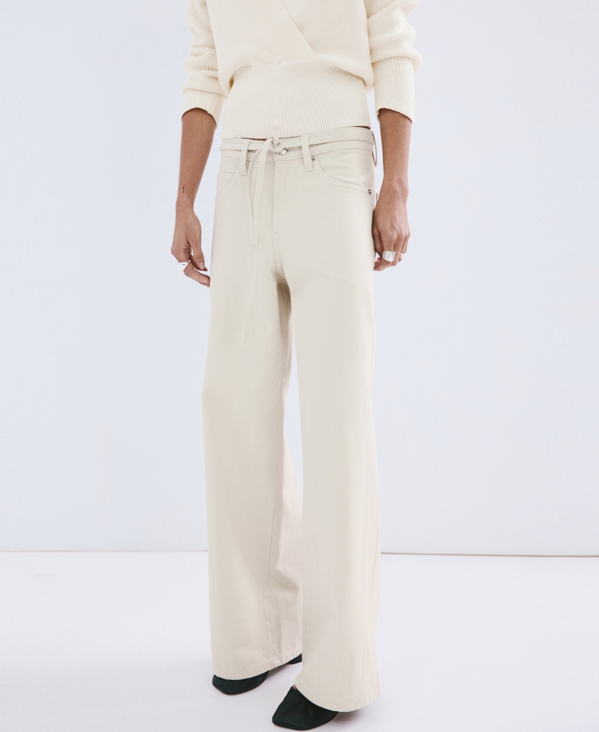 Click here for Mango Womens Drawstring Wide-Leg Jeans - Light/pas... prices