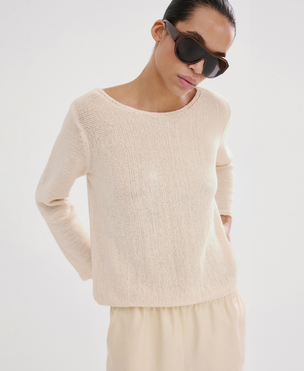 Click here for Mango Womens Long-Sleeve Knitted Sweater - Sand prices