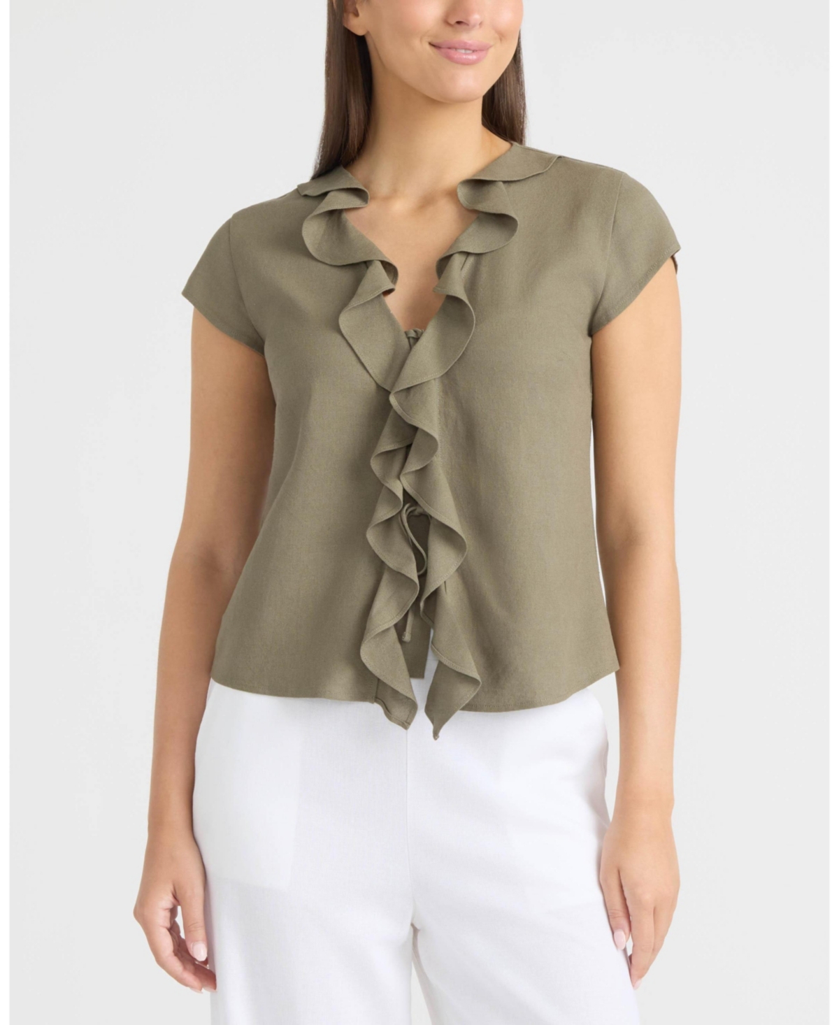 Click here for Ellen Tracy Womens Frilled Tie-Front Top - Light o... prices