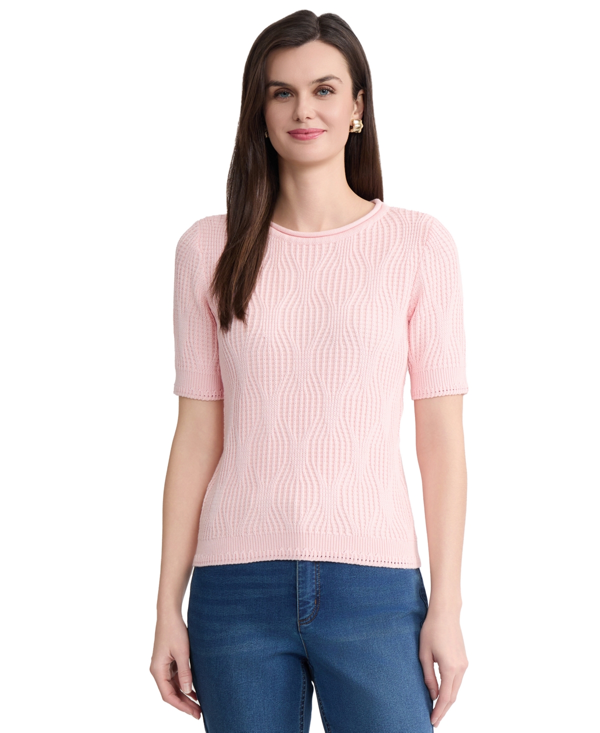 Click here for Jones New York Womens Round Neck Sweater - Petal P... prices