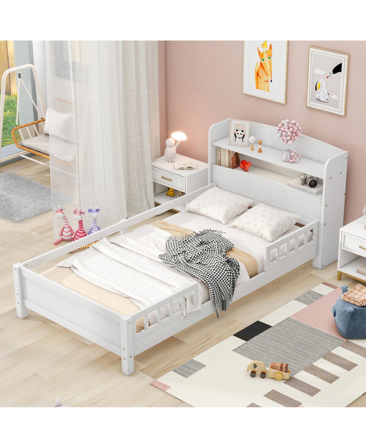 Click here for flynama Wood Platform Bed Led Light Storage Headbo... prices