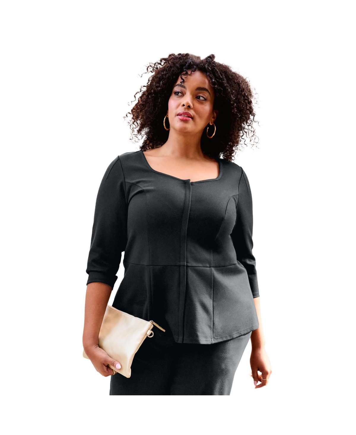 Click here for Avenue Plus Size Ponte Zip Front Womens Top - Blac... prices