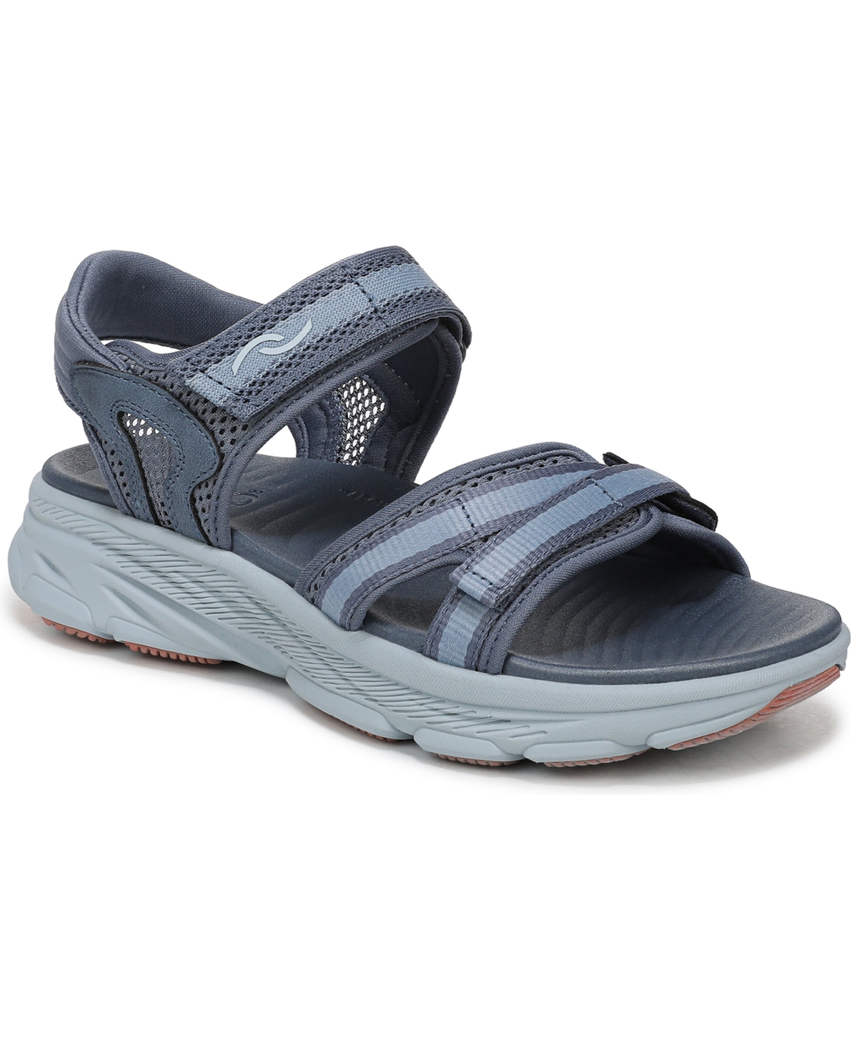Ryka Womens Devotion Max Strappy Flat Sandals - Flintstone Blue Mesh Fabric