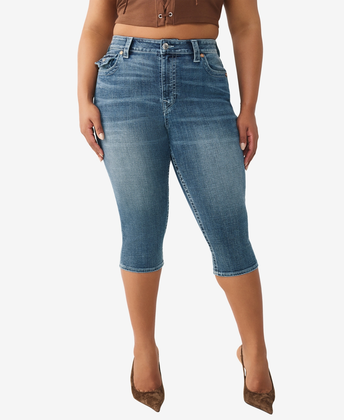 Click here for True Religion Plus Size Jennie Skinny Mid-Rise Cap... prices