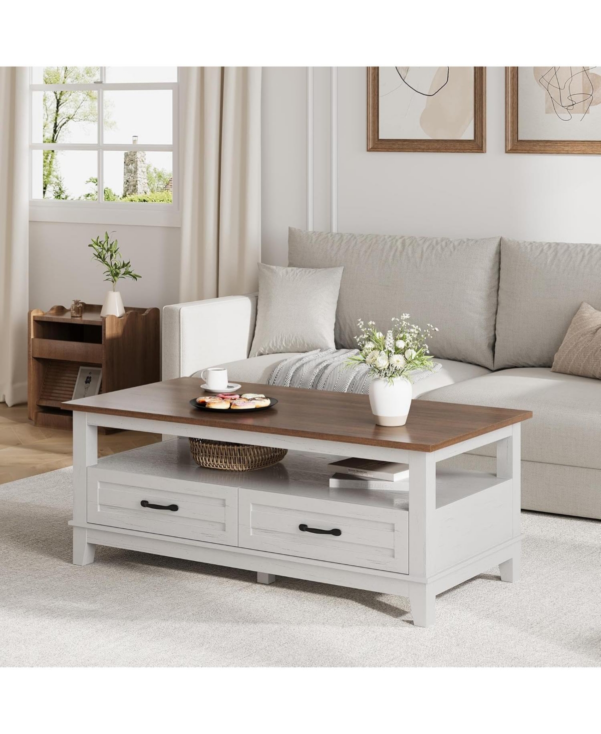Click here for gaomon Farmhouse Coffee Table with Drawers  Center... prices