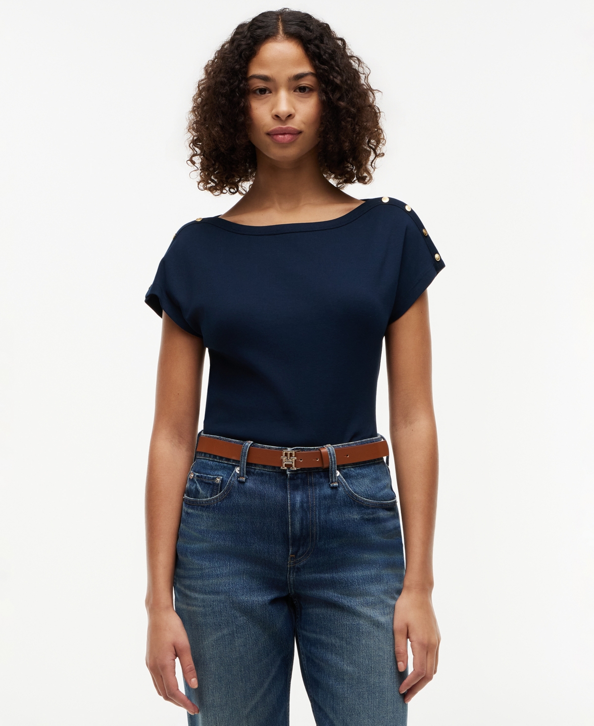 Click here for Tommy Hilfiger Womens Cap-Sleeve Boat Neck T-Shirt... prices