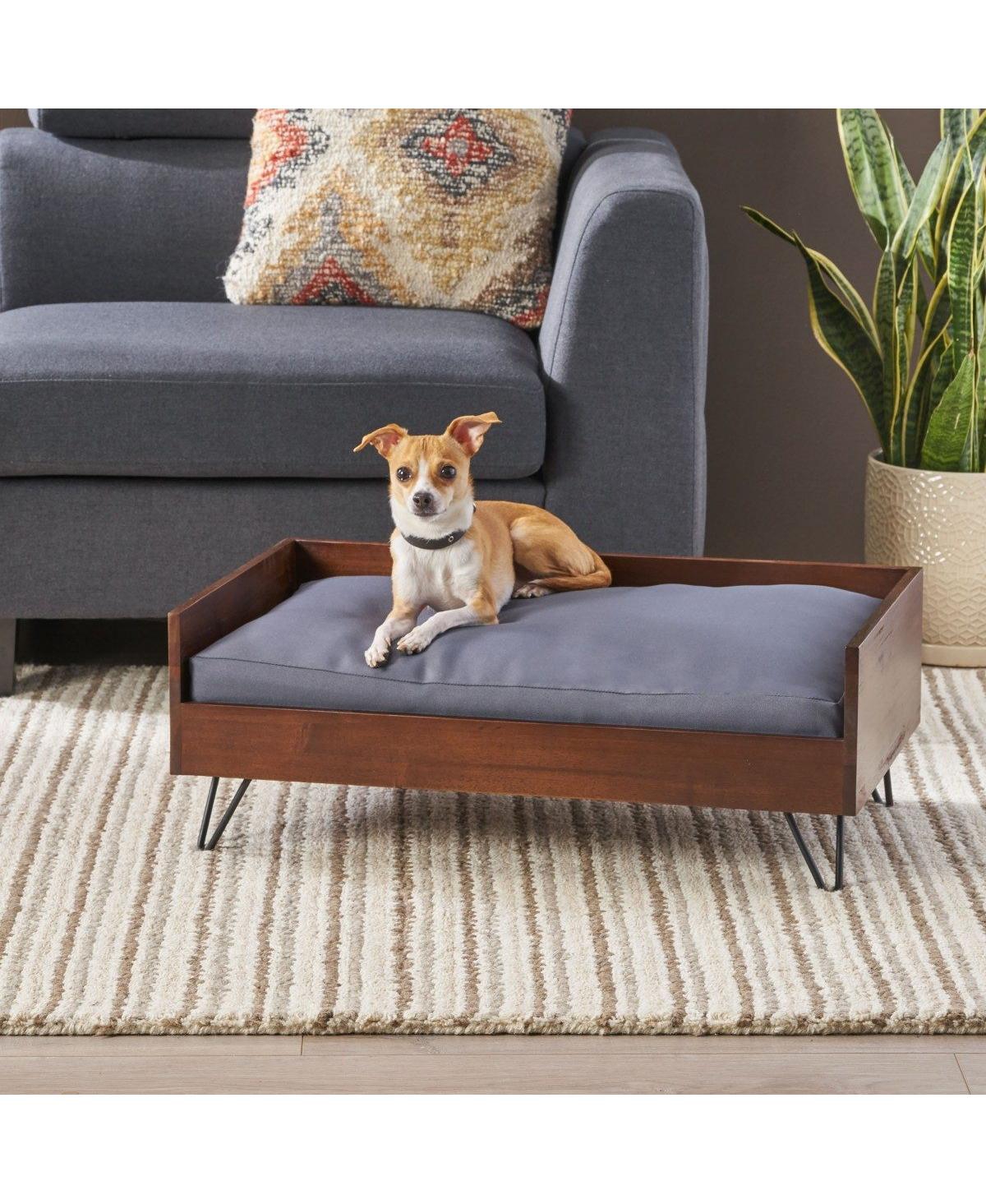 Click here for 6thdruple Mid-Century Acacia Wood Dog Bed with Hai... prices